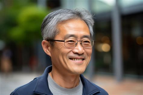 Premium Ai Image A Man With Glasses Smiling And Wearing A Blue Jacket