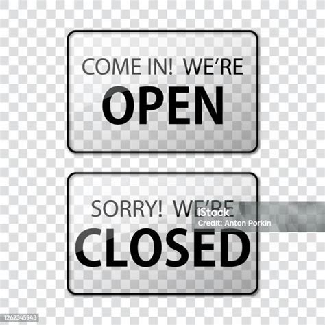 문에 대한 현실적인 열린 폐쇄 기호 상점과 상점을 위한 투명한 유리 정제 도착에 대한 스톡 벡터 아트 및 기타 이미지 도착 레스토랑 3차원 형태 Istock