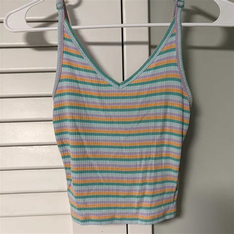 American Eagle Multi Coloured Striped Tank Top Depop