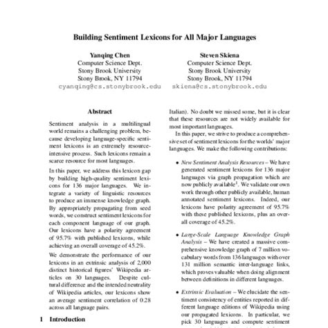 Building Sentiment Lexicons For All Major Languages Acl Anthology