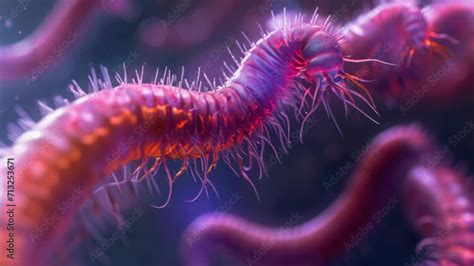 Big Pink Worms Inside Human Body Intestinal Parasitic Helminths Vermin Infection Under