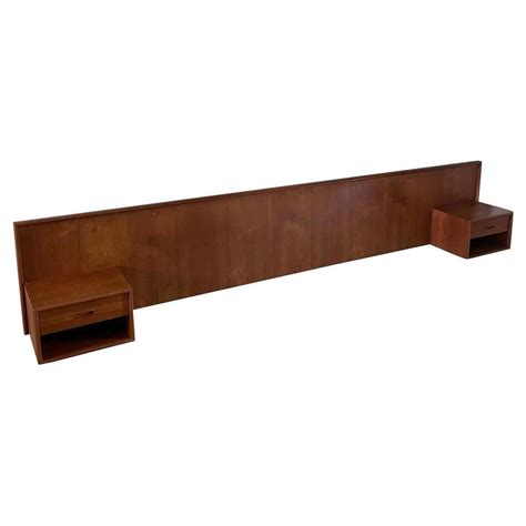 Modern Teak King Size Wall Mounted Headboard With Side Stands For Sale