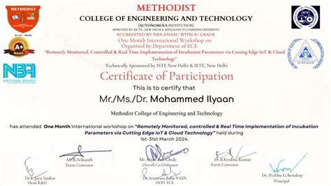Completed A Workshop On Iot And Cloud Technology Mohammed Ilyaan