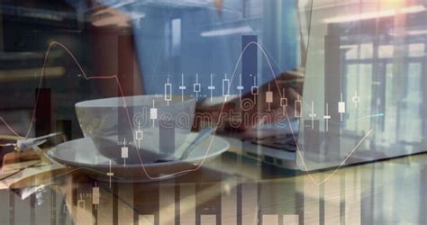 Image Of Statistics And Data Processing Over Woman Using Laptop Stock