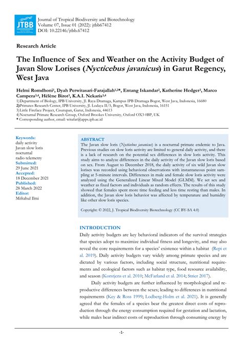 Pdf The Influence Of Sex And Weather On The Activity Budget Of Javan