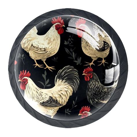 4 Pack Black Drawer Knobs Roosters Hens Chickens Cabinet Knobs Round