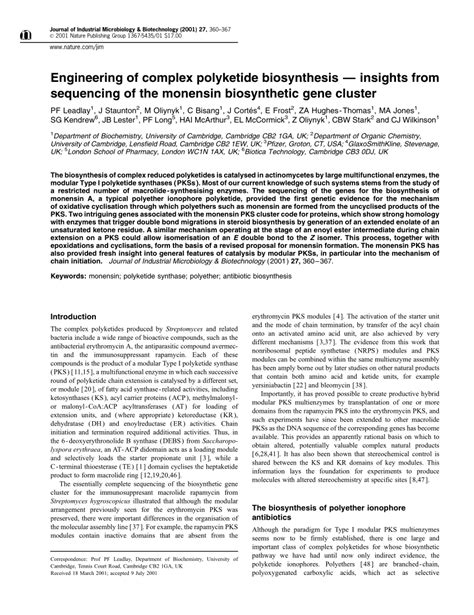 Pdf Engineering Of Complex Polyketide Biosynthesis Insights From