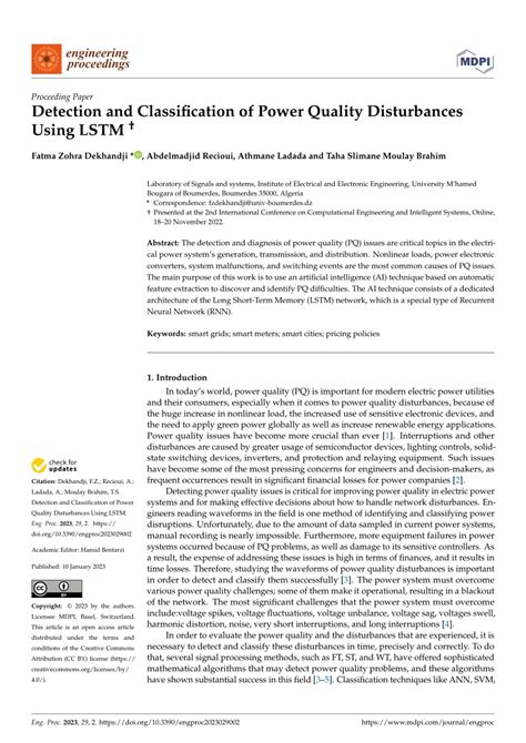 Pdf Detection And Classification Of Power Quality Disturbances Using Lstm