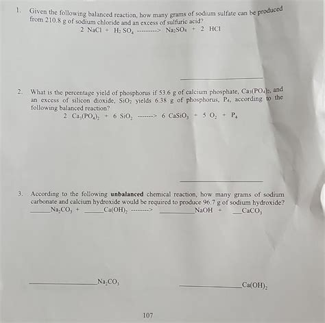 Solved 1 Given The Following Balanced Reaction How Many