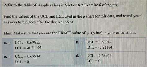 solved refer to the table of sample values in section 8 2