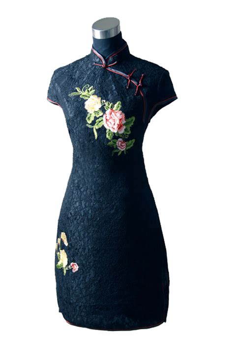 7fairy Womens Mandarin Embroidered Peony Chinese Mini Dress Cheongsam