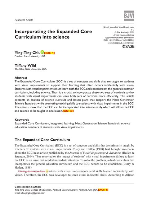 Pdf Incorporating The Expanded Core Curriculum Into Science