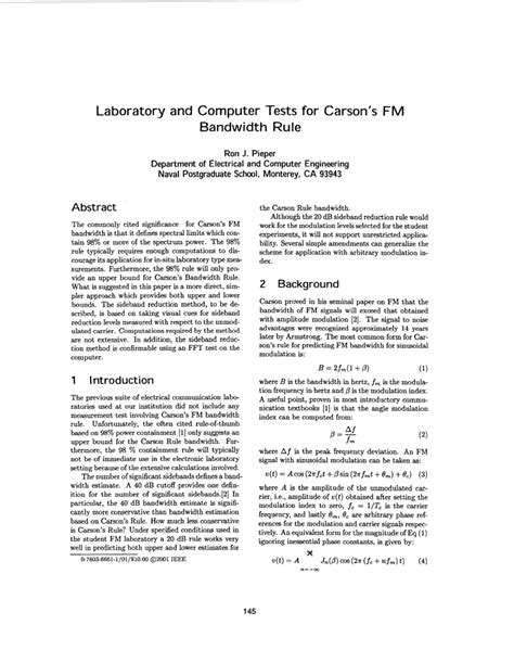 pdf laboratory and computer tests for carson s fm bandwidth rule