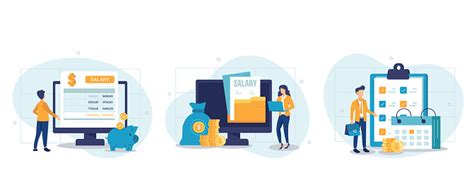 재무 관리 집합 비즈니스 회계 조직 및 감사 개념 급여 명세서 및 급여 보고서를 계산하고 작성하는 문자 벡터 일러스트 레이 션입니다 조언에 대한 스톡 벡터 아트 및 기타