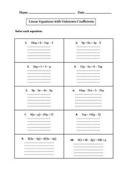Linear Equations With Unknown Coefficients Linear Equations And Inequalities