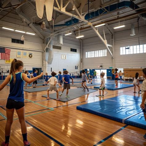 A Dynamic Pe Class With Students Practicing Gymnastics Premium Ai Generated Image A Dynamic Pe Class With Students Practicing Gymnastics Premium Ai Generated Image