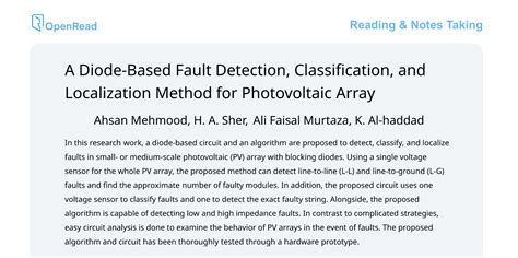 A Diode Based Fault Detection Classification And Localization Method