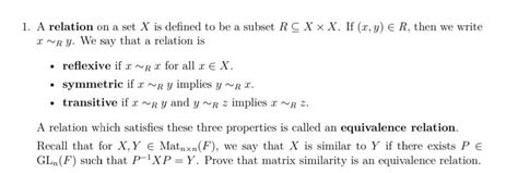 solved 1 a relation on a set x is defined to be a subset