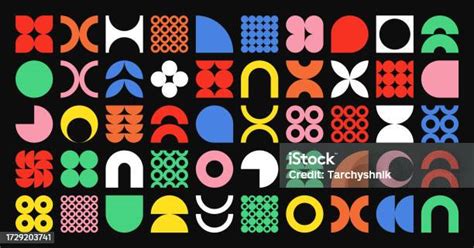 잔인한 기하학적 모양 다채로운 기호 간단한 기본 요소 및 형태 바우하우스 복고풍 디자인 트렌디한 컨템포러리 미니멀리즘 스타일 벡터 그림 0명에 대한 스톡 벡터 아트 및 기타