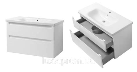 Тумба для ванної кімнати 100 см біла підвісна ЮВВІС Ельба ТП 2 Д з умивальником БОЛЕРО Id