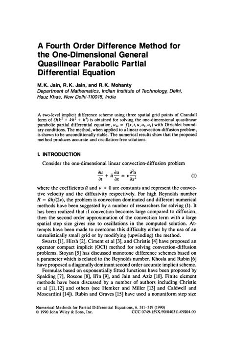 Pdf A Fourth Order Difference Method For The One Dimensional General Quasilinear Parabolic