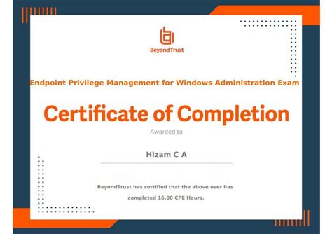 Successfully Completed Beyondtrust Endpoint Privilege Management Epm … Hizam C A