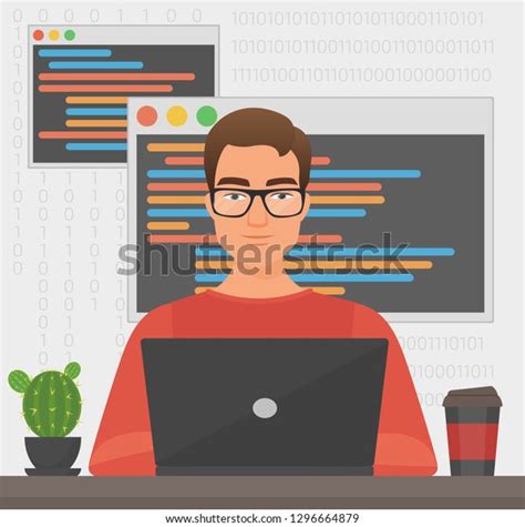 Man Programmer Working Laptop Code Programmer Stock Illustration 1296664879 Shutterstock