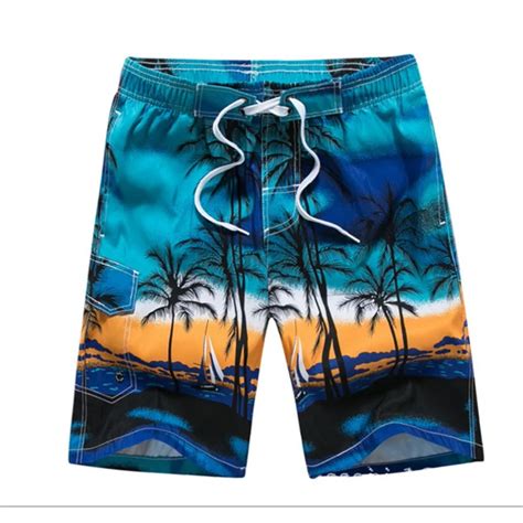 Men Beach Shorts Summer Hawaiian Mens Seaside Shorts Coconut Tree
