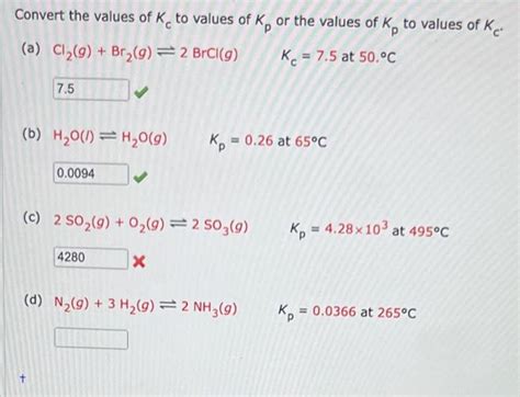 Solved Convert The Values Of Kc To Values Of Kp Or The Chegg Com