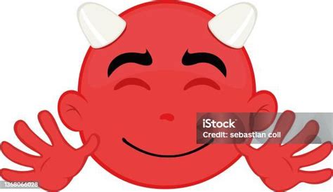 행복한 표정과 손으로 인사하는 만화 악마의 얼굴의 벡터 일러스트 미소에 대한 스톡 벡터 아트 및 기타 이미지 미소 악마 악마 의상 Istock