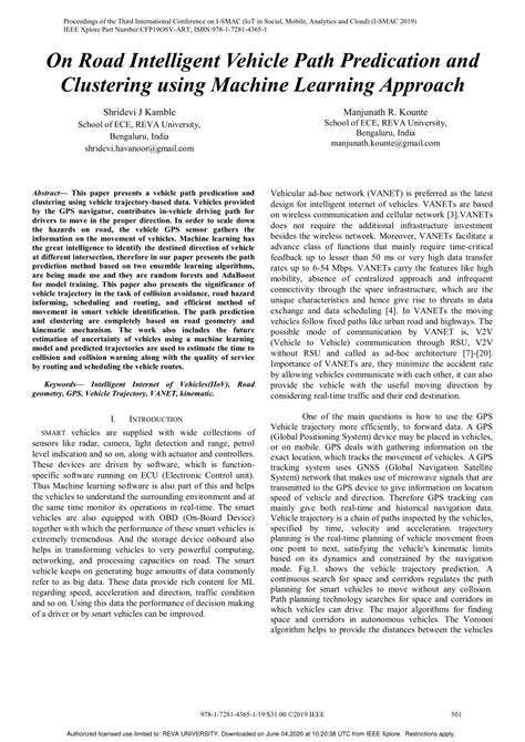 Pdf On Road Intelligent Vehicle Path Predication And Clustering Using Machine Learning Approach