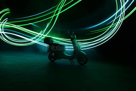 Silhouette Scooter Standing On Table In Low Key Selective Focus Stock Image Image Of Moped