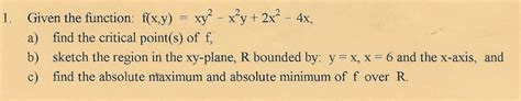 Solved Given The Function Fx Y Xy2 X2 Y 2x2