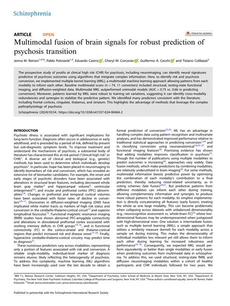 Pdf Multimodal Fusion Of Brain Signals For Robust Prediction Of Psychosis Transition
