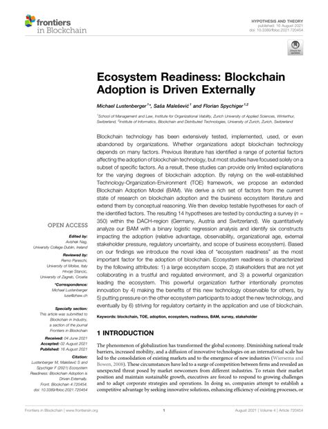 Pdf Ecosystem Readiness Blockchain Adoption Is Driven Externally