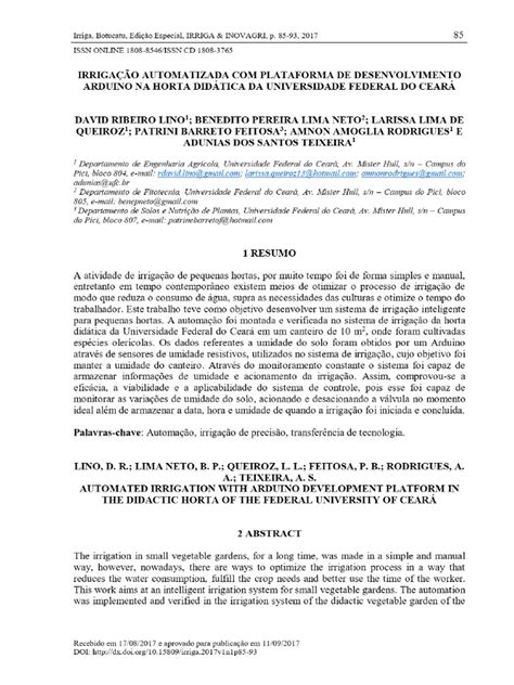 Vista Do IrrigaÇÃo Automatizada Com Plataforma De Desenvolvimento Arduino Na Horta DidÁtica Da