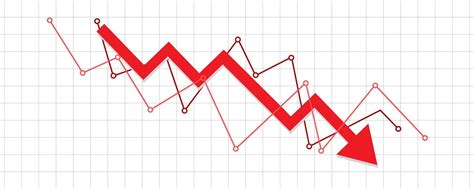 Red Down Bear Market Fall Arrow With Two Support Market Lines Falling