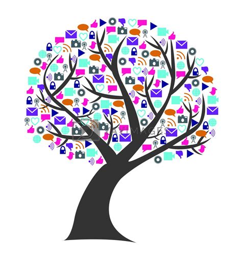Social Technology And Media Tree Filled With Networking Icons By Jbrouckaert Vectors
