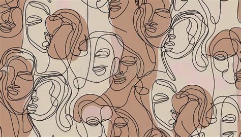 Minimalist Continuous Line Drawing Of Modern Faces Abstract Fashion Pattern In A Minimalist