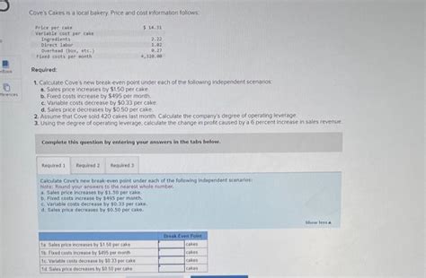 Solved Cove S Cakes Is A Local Bakery Price And Cost Chegg