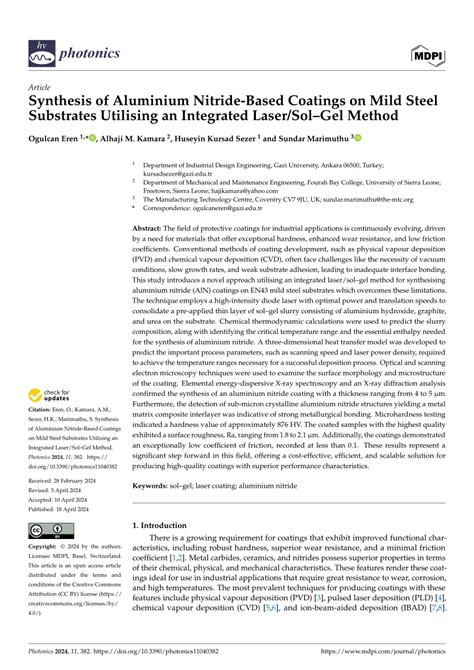 Pdf Synthesis Of Aluminium Nitride Based Coatings On Mild Steel Substrates Utilising An