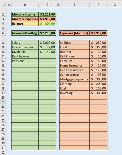 Simple Personal Monthly Income And Expenses Statement In Excel Easy