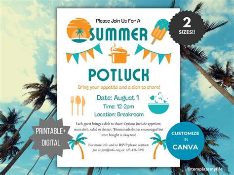 Summer Potluck Flyer Template Potluck Invitation Flyer Neighborhood