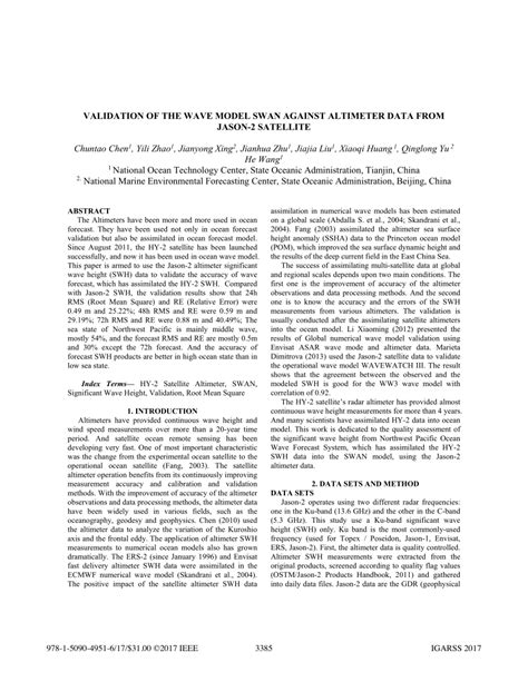 Pdf Validation Of The Wave Model Swan Against Altimeter Data From Jason 2 Satellite