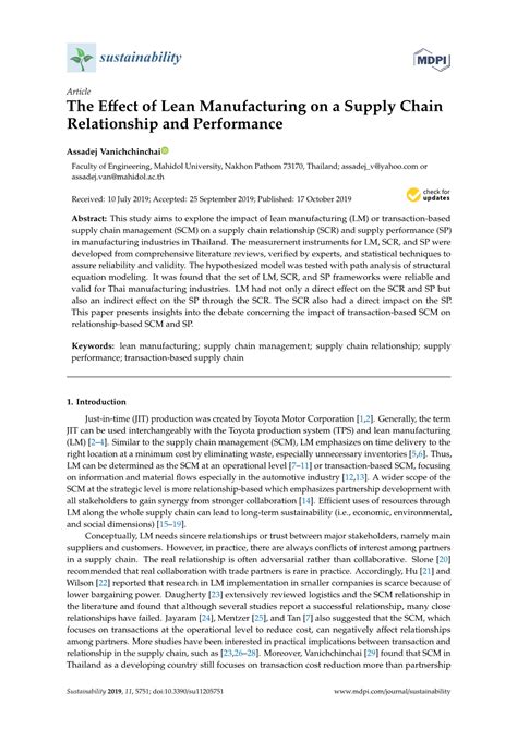 The Effect Of Lean Manufacturing On A Supply Chain Relationship And Docslib
