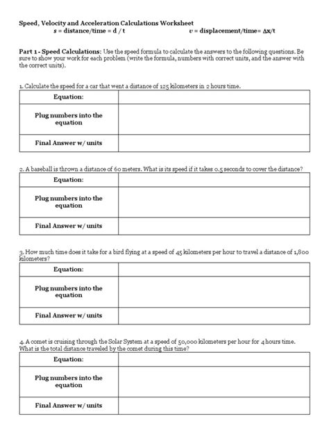 S Distance Time D T V Displacement Time Pdf Speed Velocity Worksheets Library