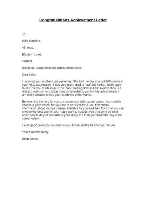 Congratulation Letter On Achievement Lettering Achievement Letter