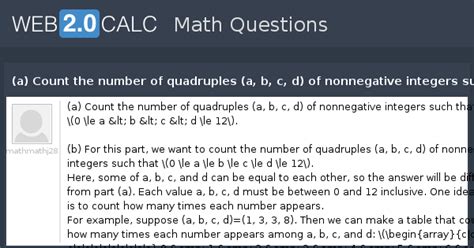 View Question A Count The Number Of Quadruples A B C D Of Nonnegative Integers Such That