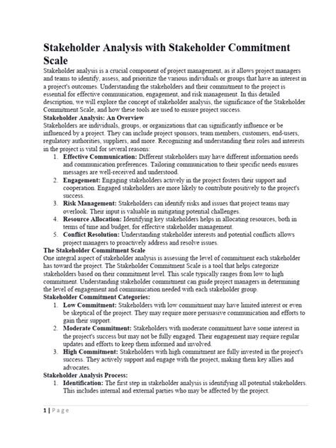 Stakeholder Analysis W Stakeholder Commitment Scale Pdf Electronic