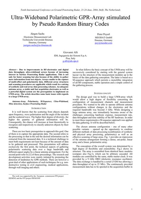 Pdf Ultra Wideband Polarimetric Gpr Array Stimulated By Pseudo Random Binary Codes